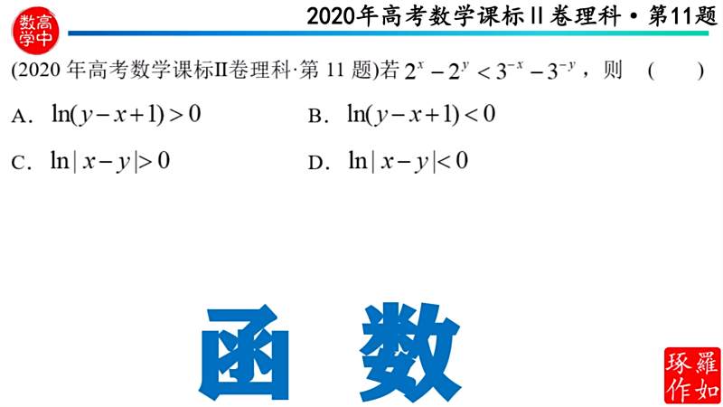 2020高考数学课标Ⅱ卷理科第11题 构造函数 指数函数单调性教育k12教育好看视频 8477